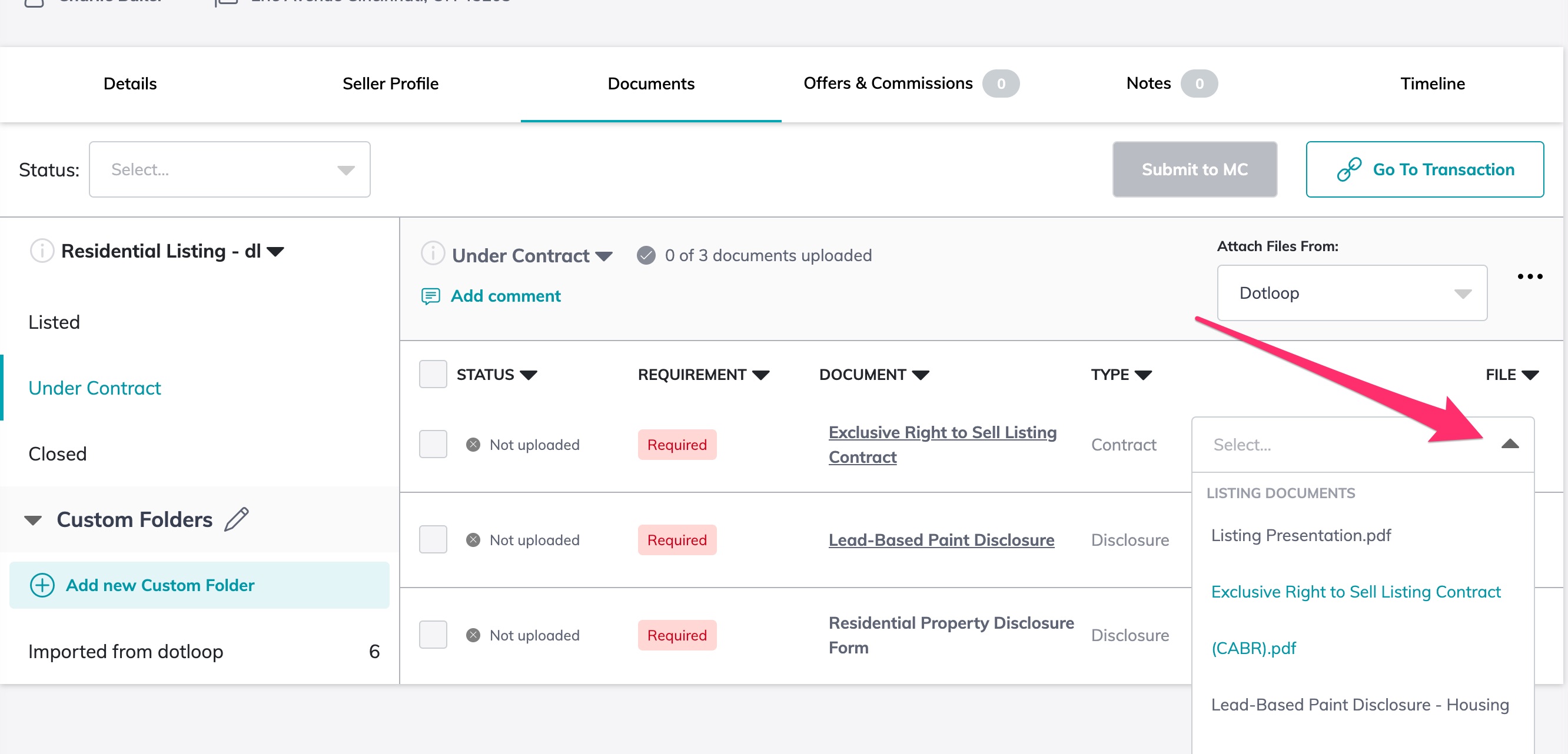 Creating a Loop via Command Opportunities and Syncing a Document in dotloop to an Opportunity