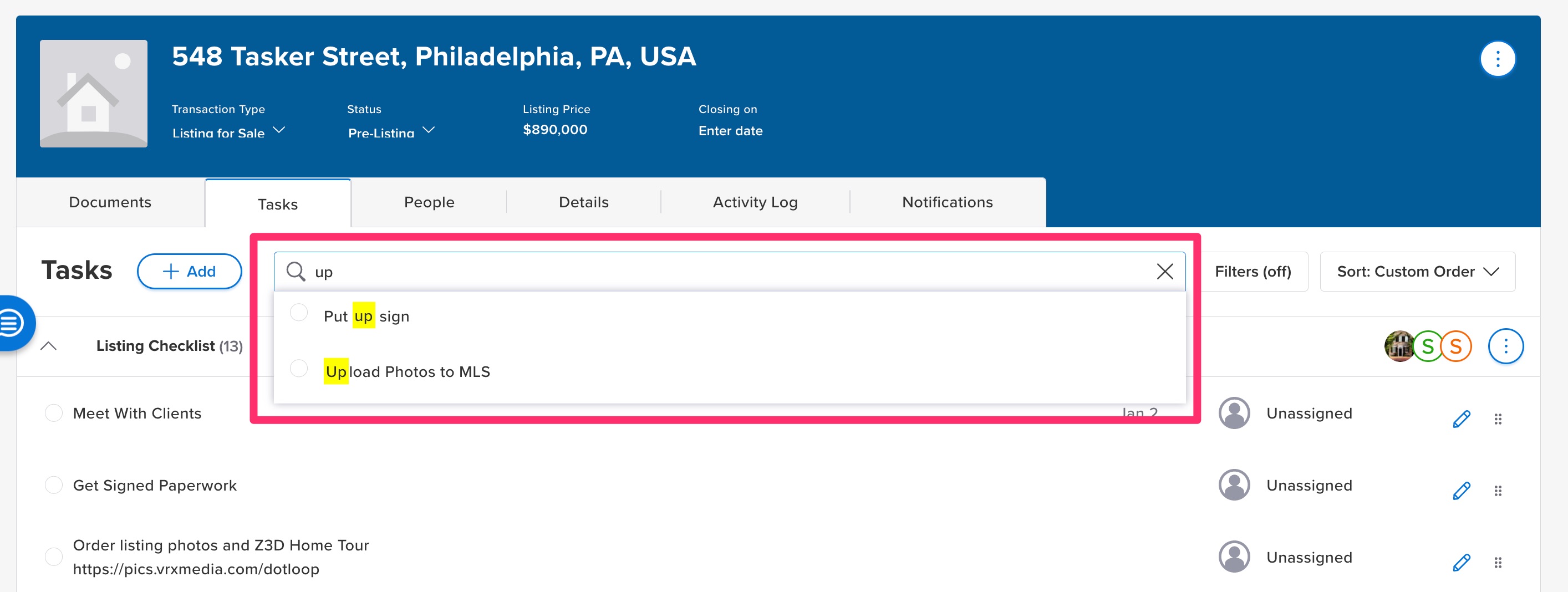 2.0 Search, Filter, and Sort Tasks