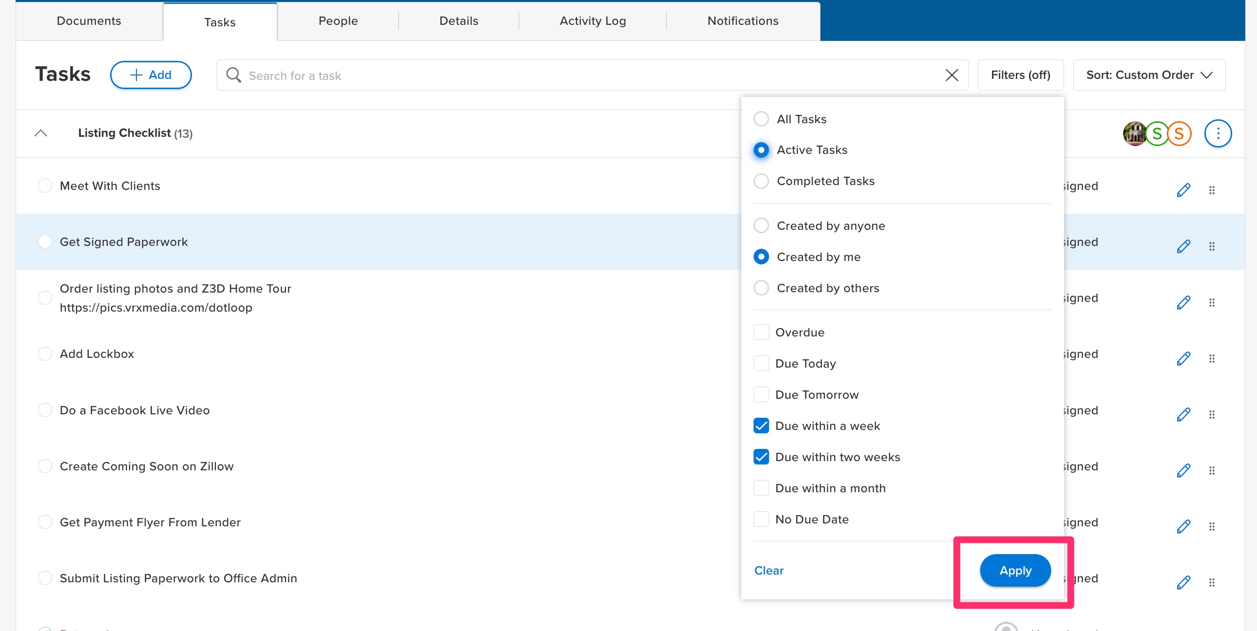 2.0 Search, Filter, and Sort Tasks