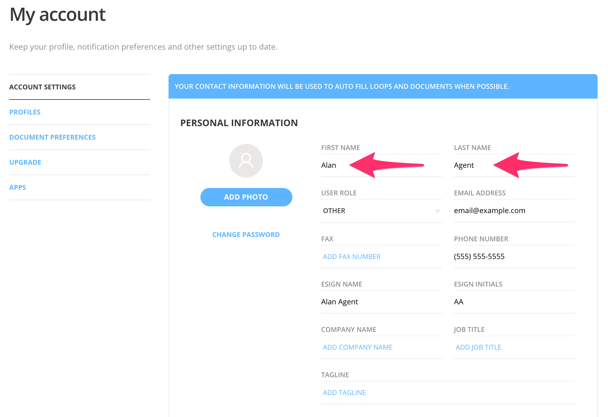1.2: Enter Account Info & Adjust Settings
