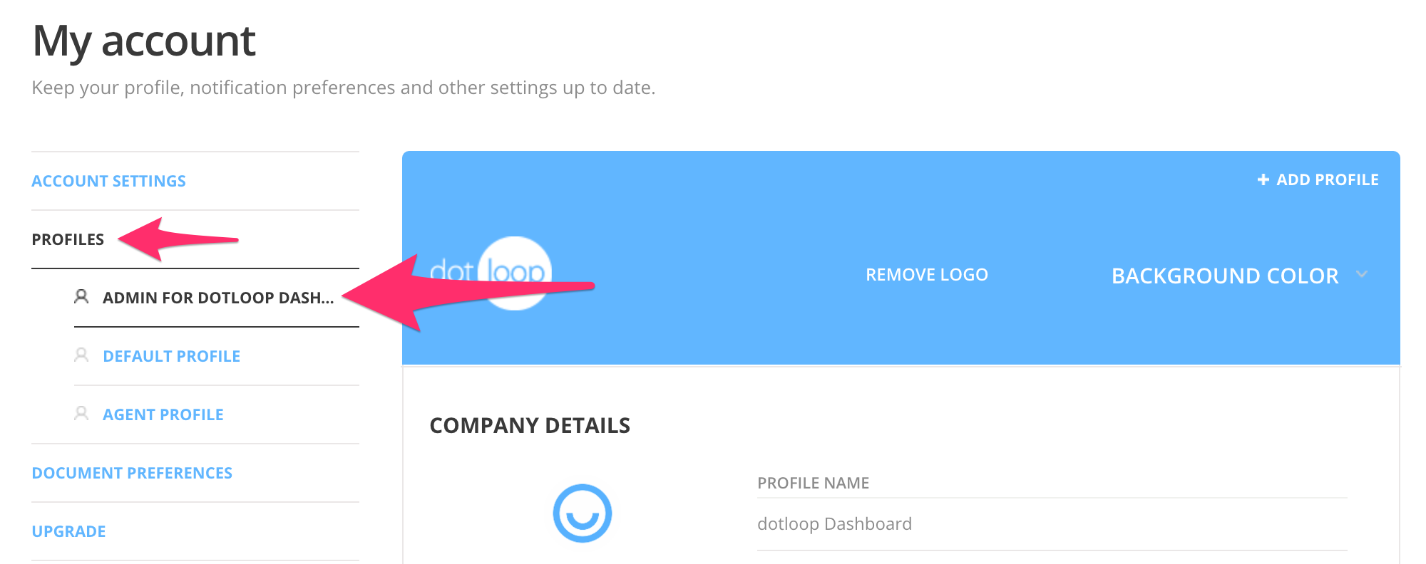 My Account: Admin Profile Settings