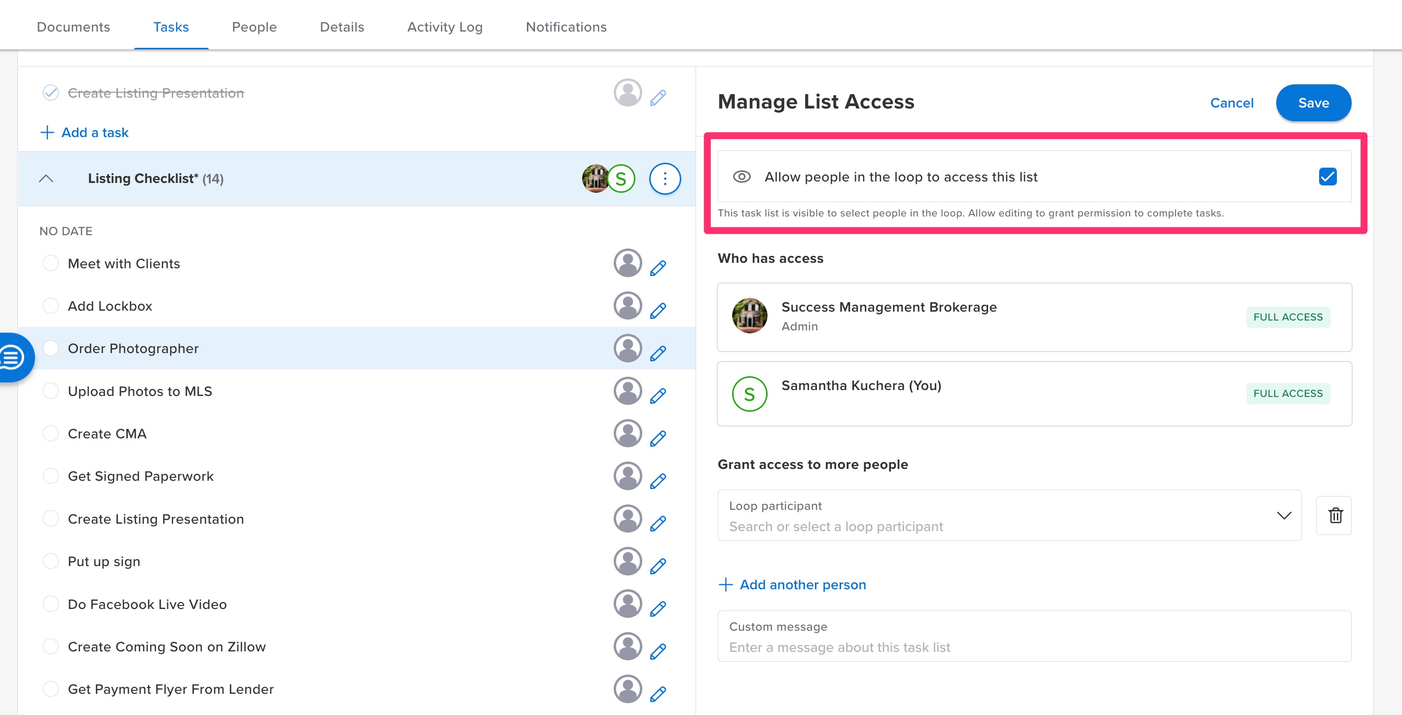 2.0 Tasks - Manage List Access