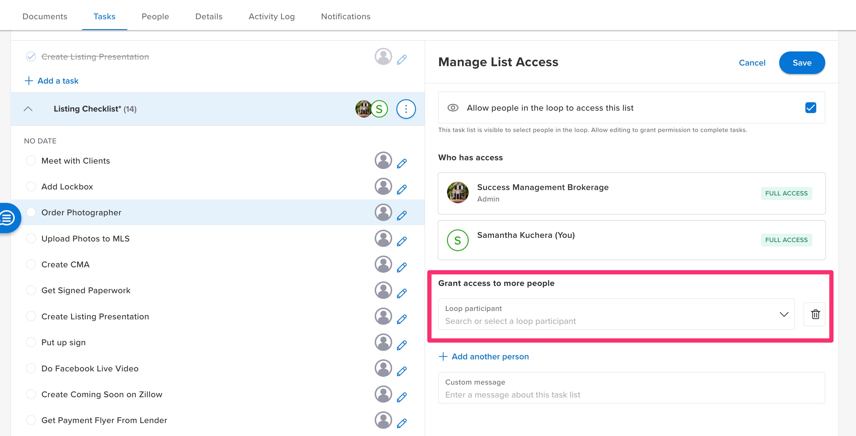 2.0 Tasks - Manage List Access