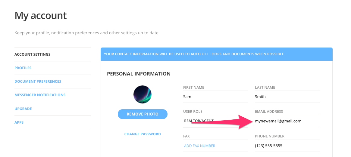 How to change your email address on your dotloop account