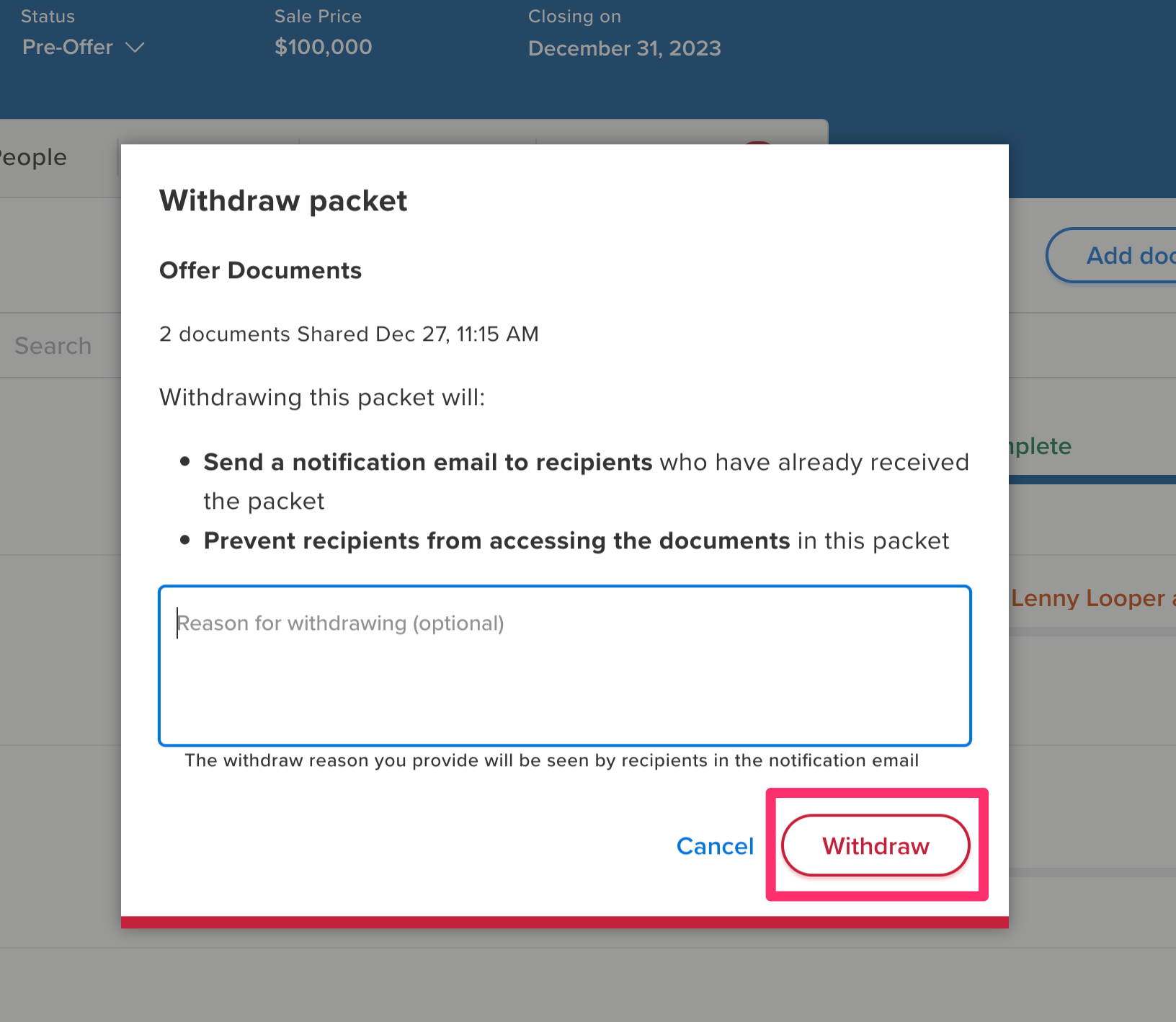 2.0 Withdraw a Packet