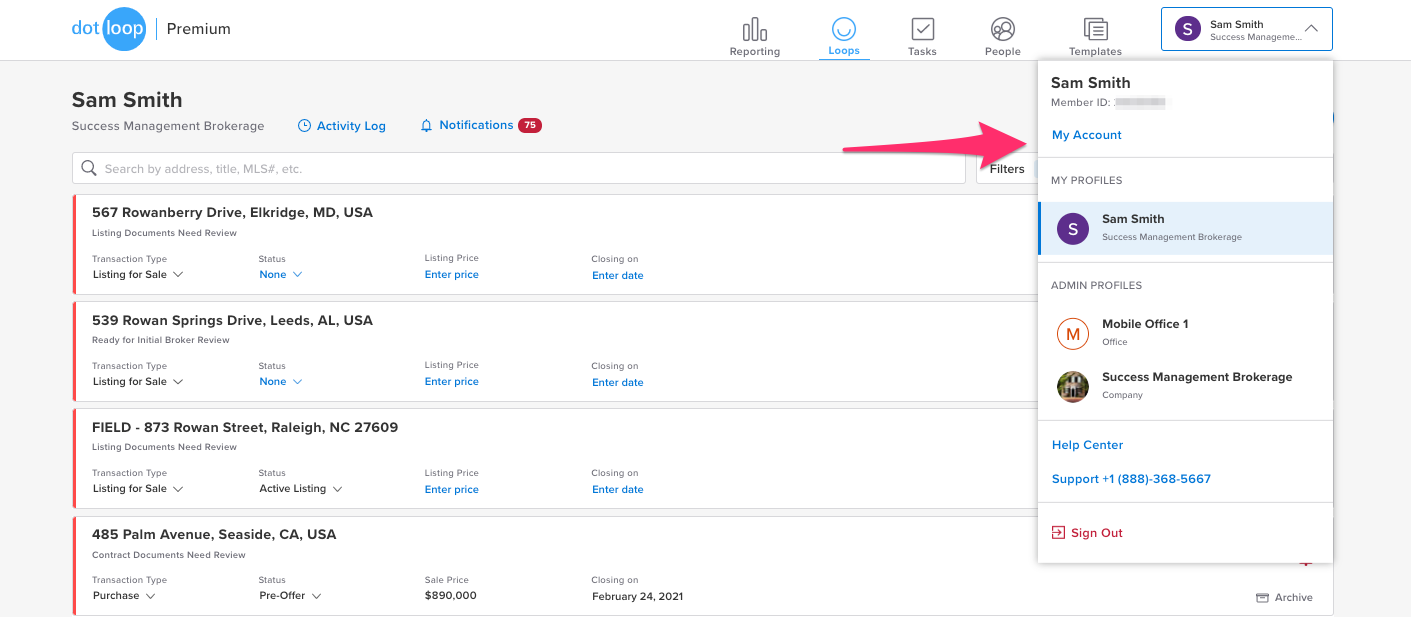 How to change your email address on your dotloop account